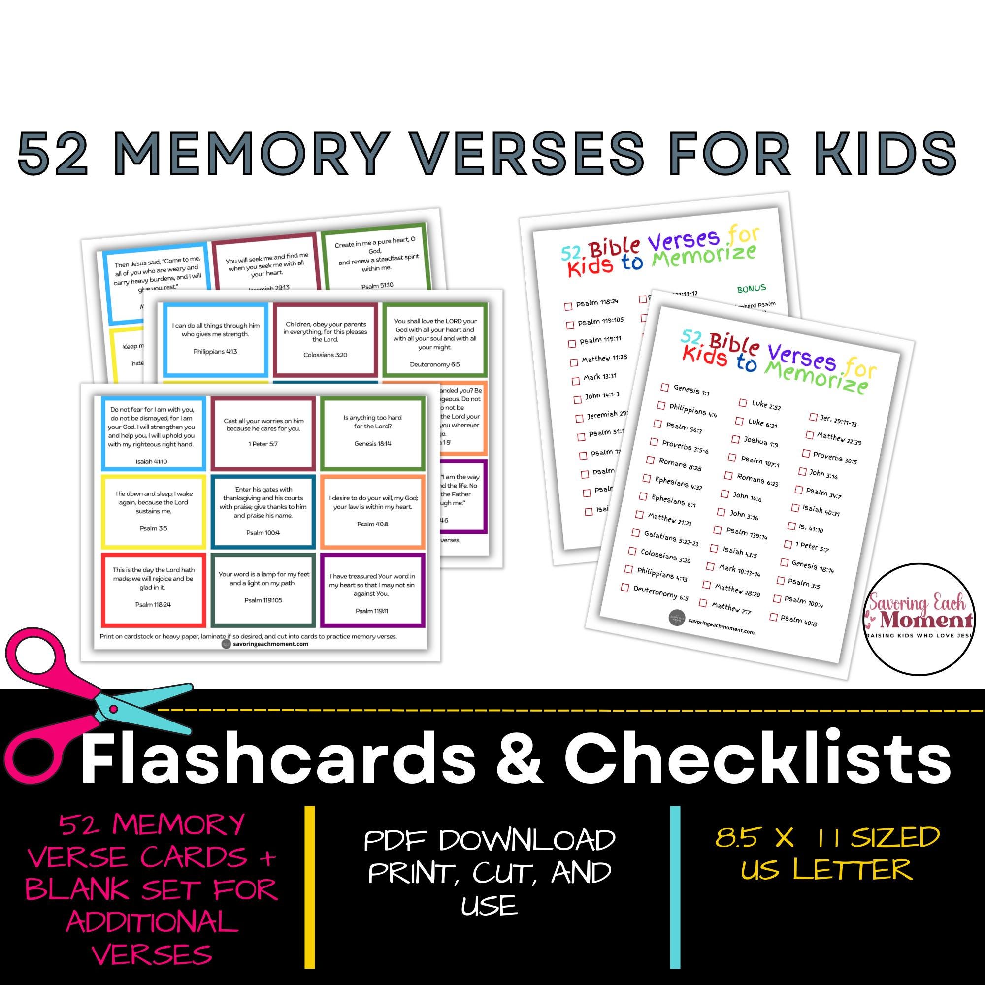 52 Memory Verses for Kids, Scripture Memory Verses, Scripture Cards for ...