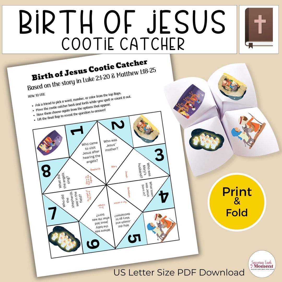 Nativity Bible Craft, Birth of Jesus Cootie Catcher, Kids Ministry ...