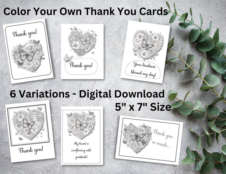 Color Your Own Thank You Cards, Coloring Cards, Personalized Thank You ...