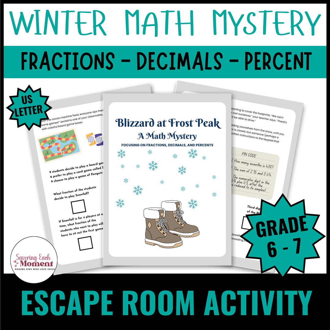 Fractions Decimals & Percents Math Mystery, Winter Math Review Puzzles ...