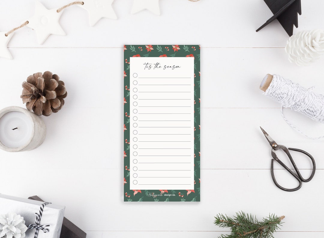 Green Christmas Notepad, Tis the Season, Floral to Do List, 50 Page ...