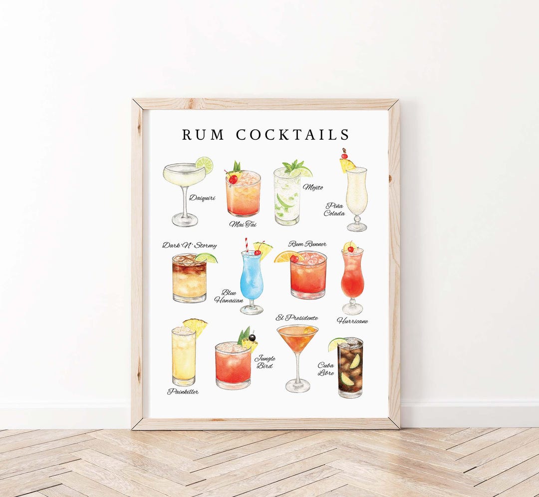 Rum Cocktails Print, Digital Download, Bar Cart Printable, Cocktail ...