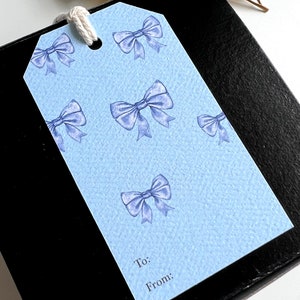 Multi Blue Bows Gift Tag, Personalized Gift Tag, Coquette Bow, Blue ...