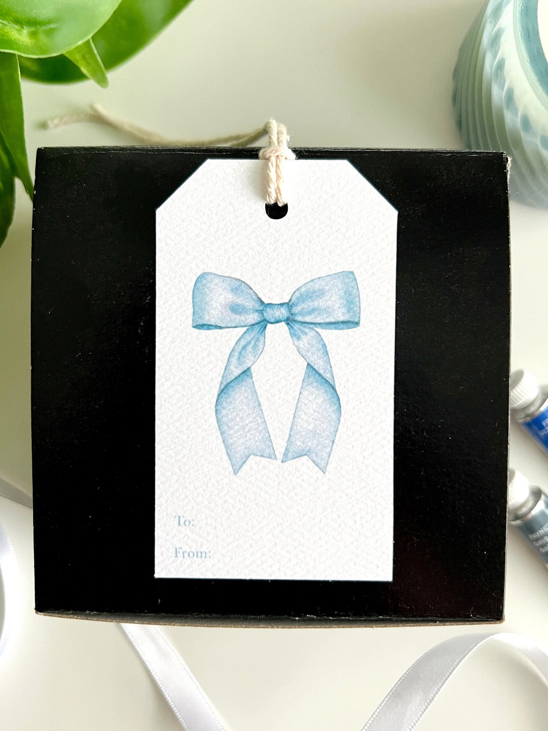 Light Blue Bow Gift Tag, Personalized Gift Tag, Coquette Bow, Blue ...