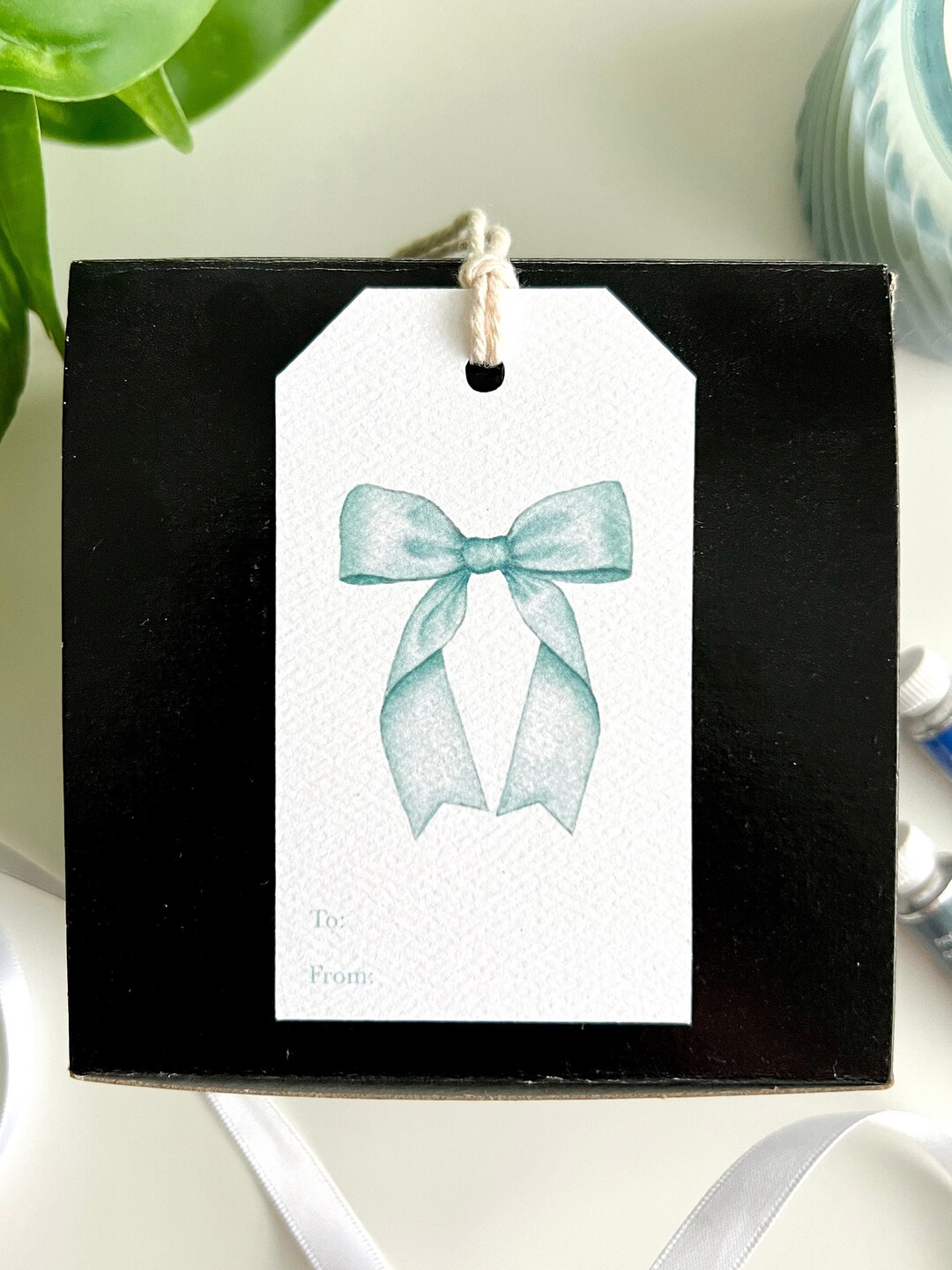 Green Bow Gift Tag, Personalized Gift Tag, Coquette Bow, Green ...