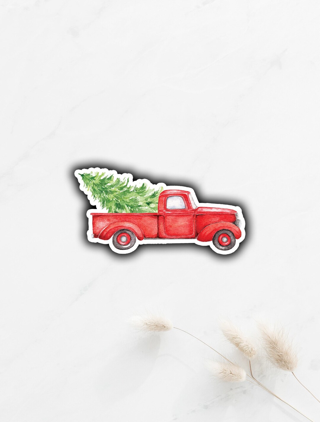 Red Truck Christmas Tree Sticker, Farm Fresh Tree Sticker, Vintage Red ...