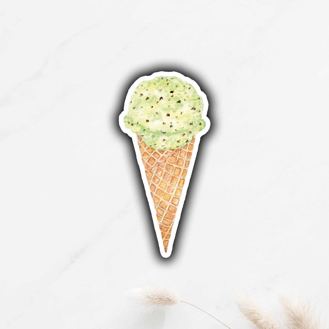 Mint Chocolate Chip Ice Cream Sticker, Ice Cream Waffle Cone Sticker ...