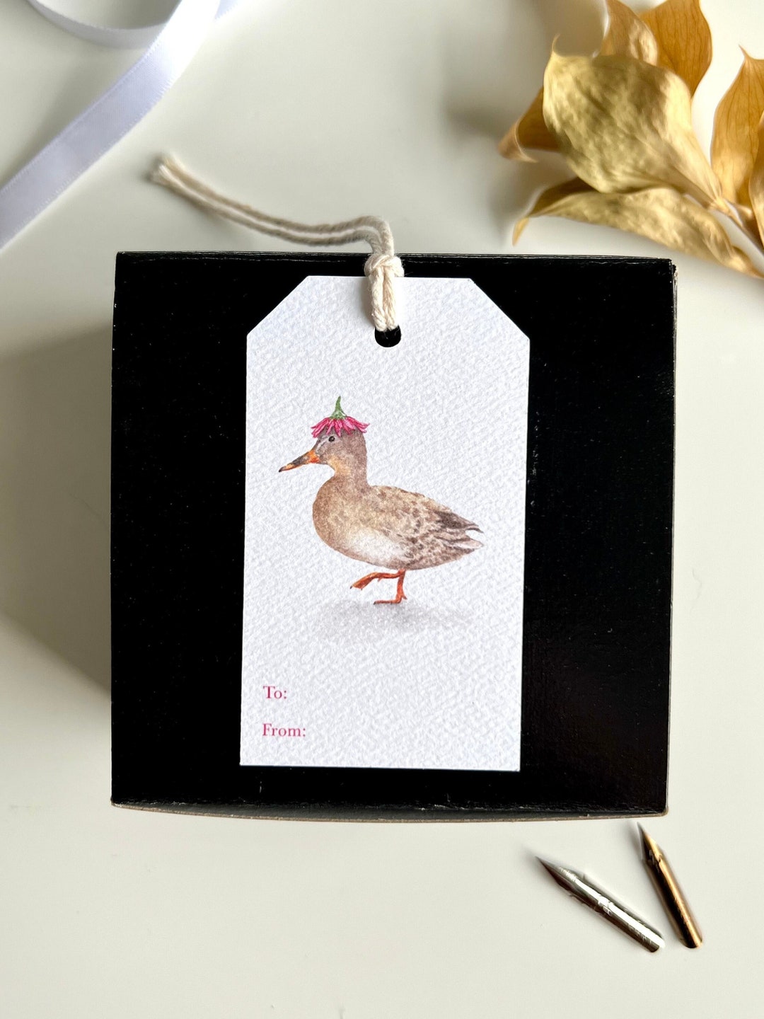 Duck With Flower Crown Gift Tag, Personalized Gift Tag, Duck Theme ...