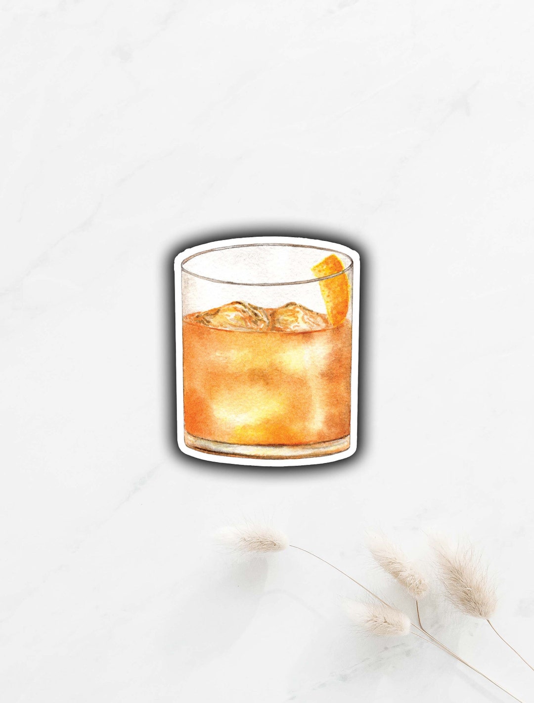 Old Fashioned With Orange Peel, Whiskey Cocktail Sticker, Signature ...