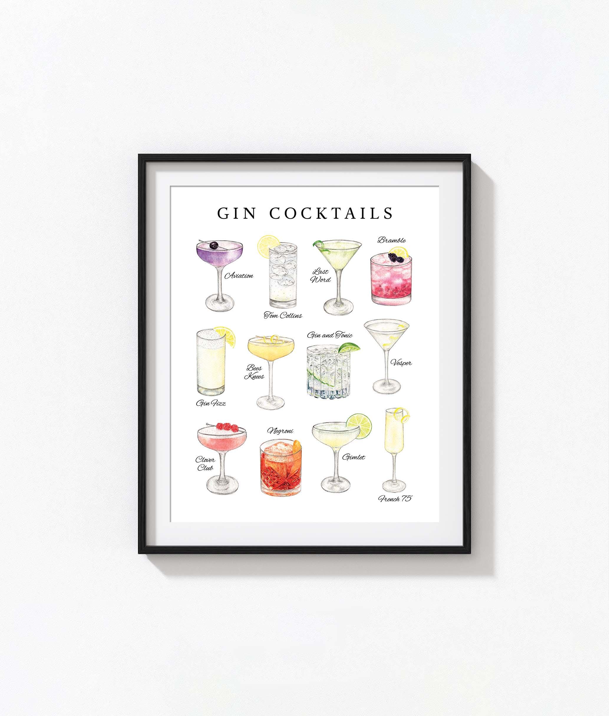 Gin Cocktails Print, Digital Download, Bar Cart Printable, Cocktail ...
