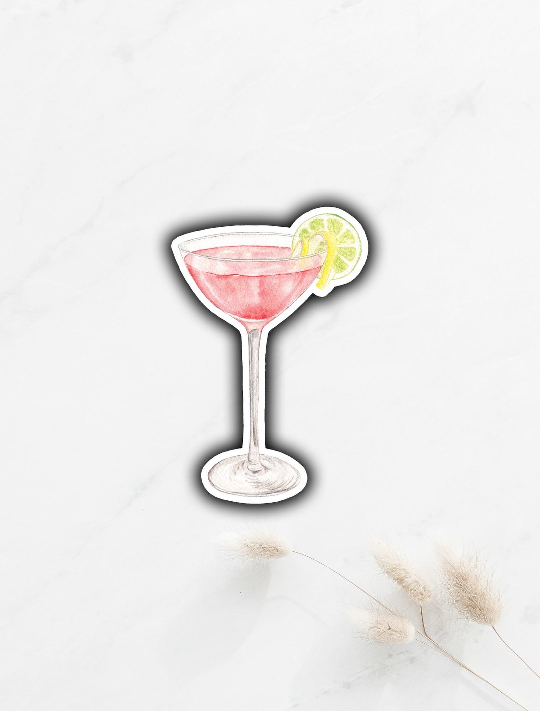 Cosmopolitan Martini Sticker, Vodka Cranberry Martini Sticker, Pink ...