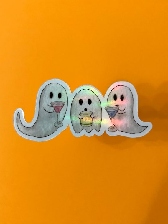 Boozy Boos Holographic Sticker Ghost With Cocktails Sticker - Etsy