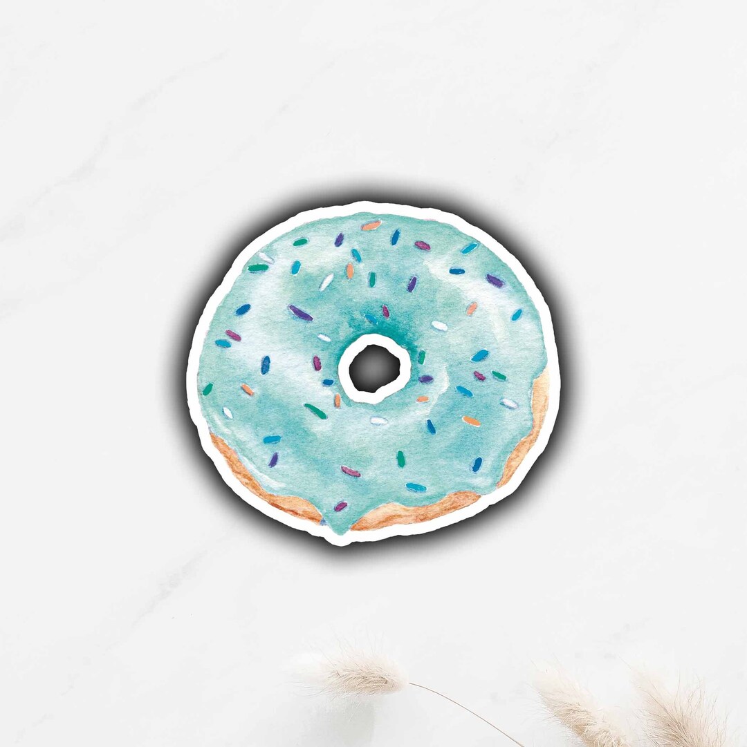 Blue Green Glazed Sprinkle Donut Sticker, Donut Party Favors, Donut ...