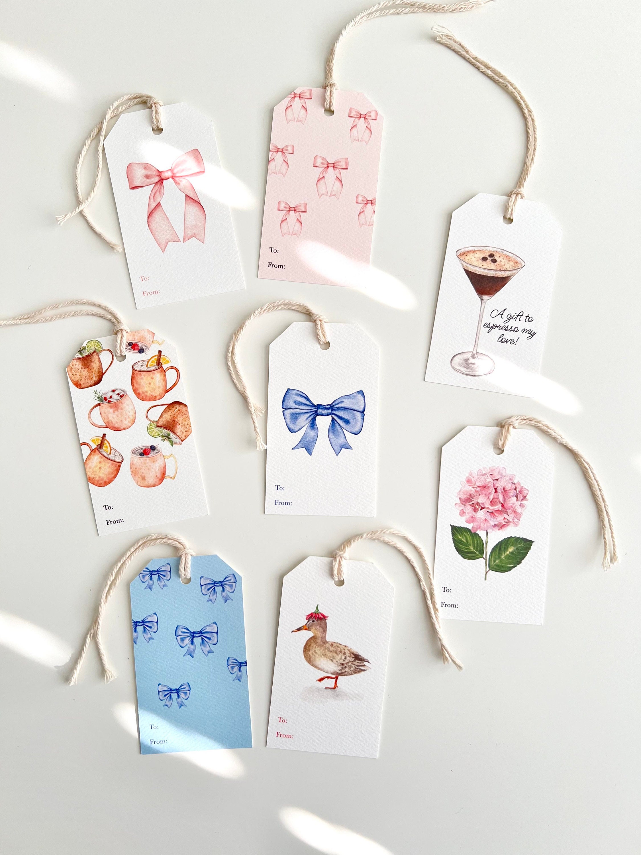 Multi Blue Bows Gift Tag, Personalized Gift Tag, Coquette Bow, Blue ...