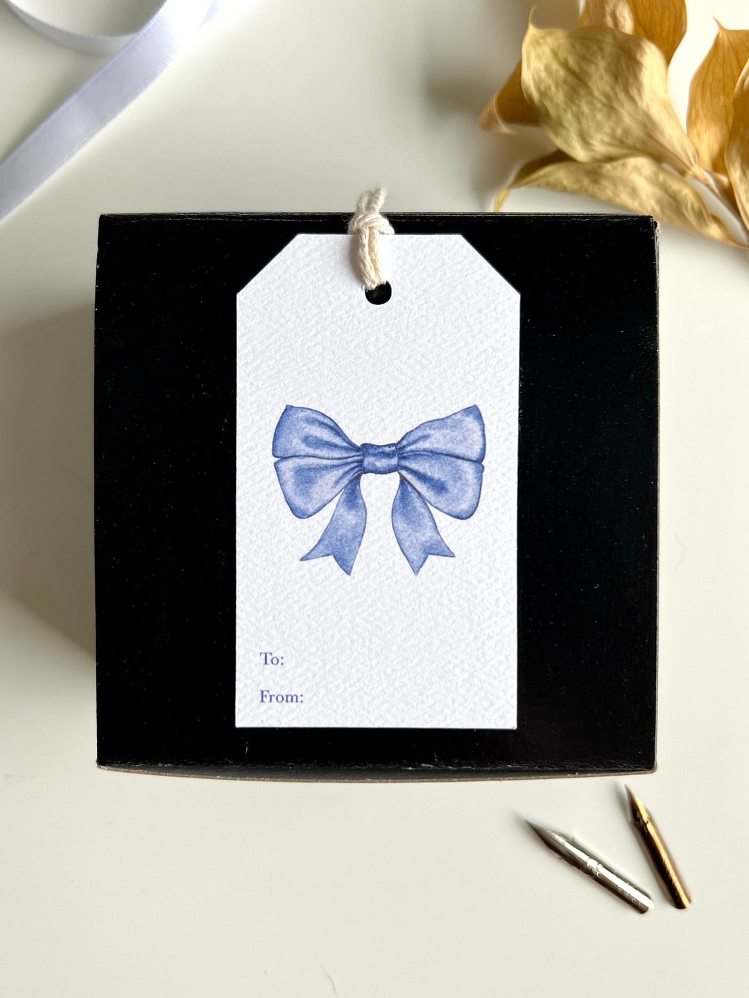 Blue Bow Gift Tag, Personalized Gift Tag, Coquette Bow, Blue Aesthetic ...