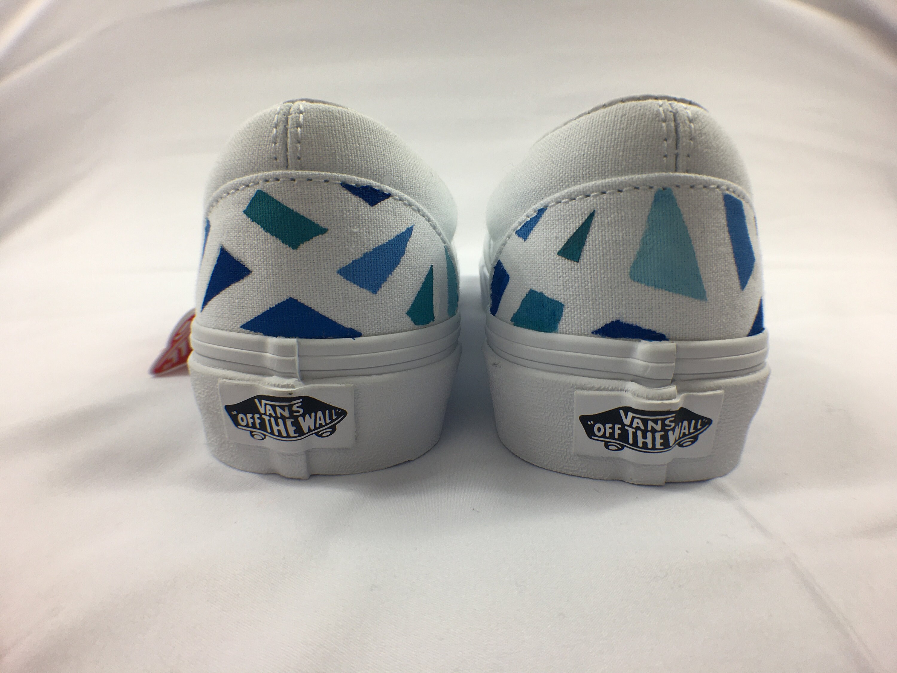 ONE OF A KIND Custom Blue Geometric Slip-on Vans - Etsy