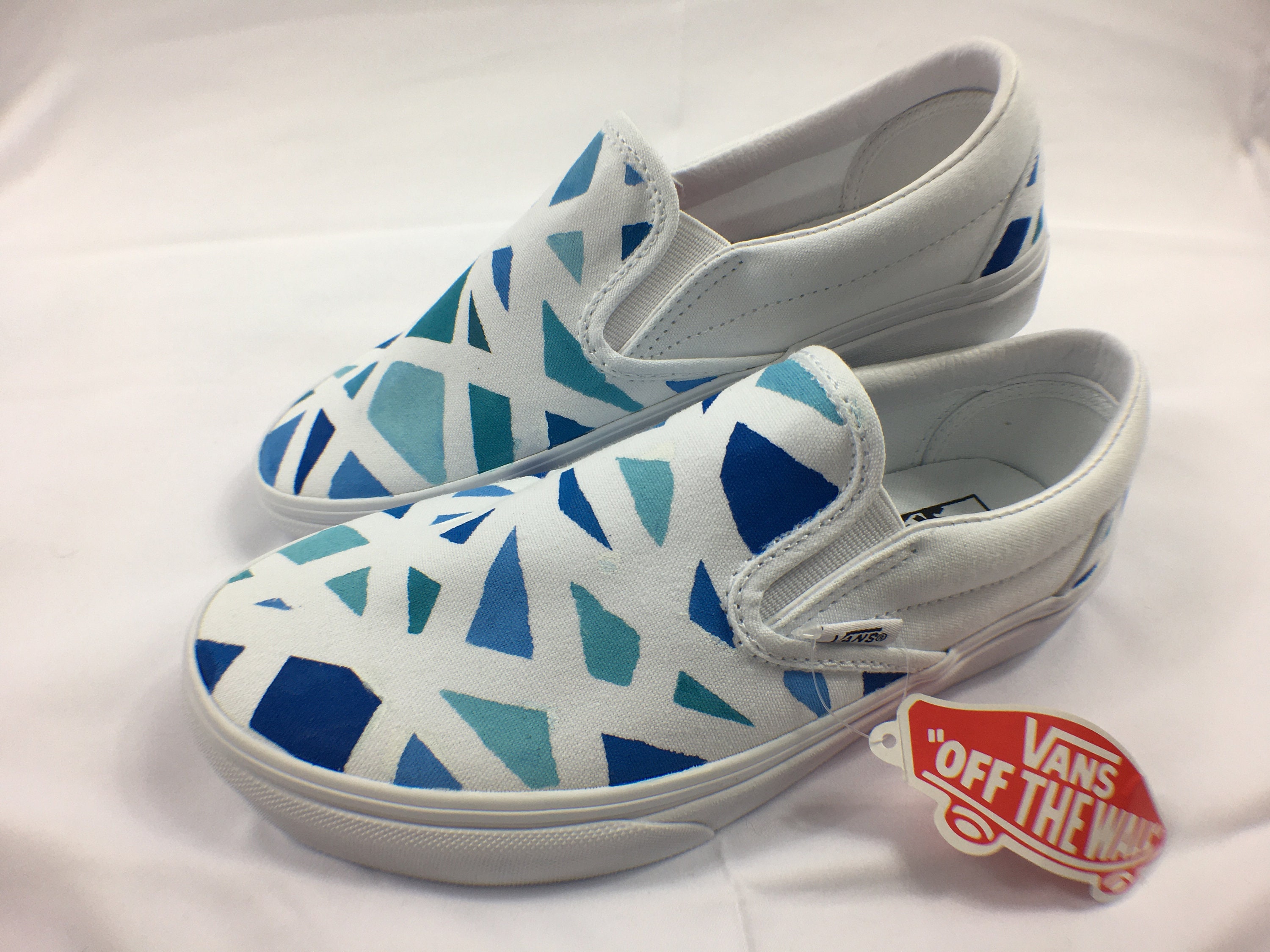 ONE OF A KIND Custom Blue Geometric Slip-on Vans - Etsy