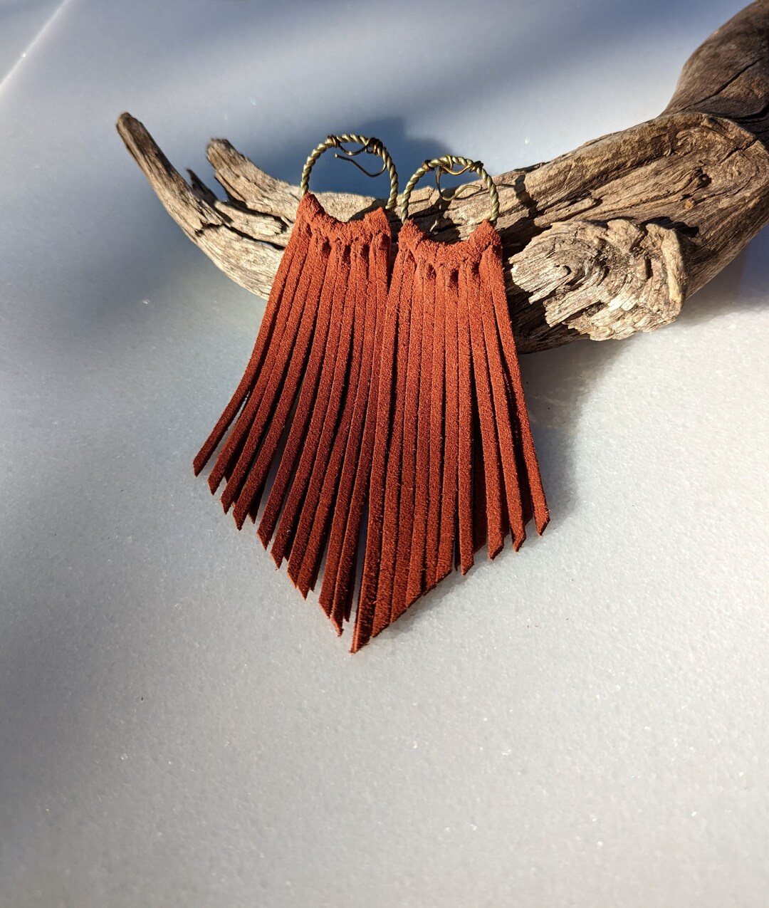 Rust Suede Leather Fringe Earring, Rust Boho Fringe Tassels, Rust ...