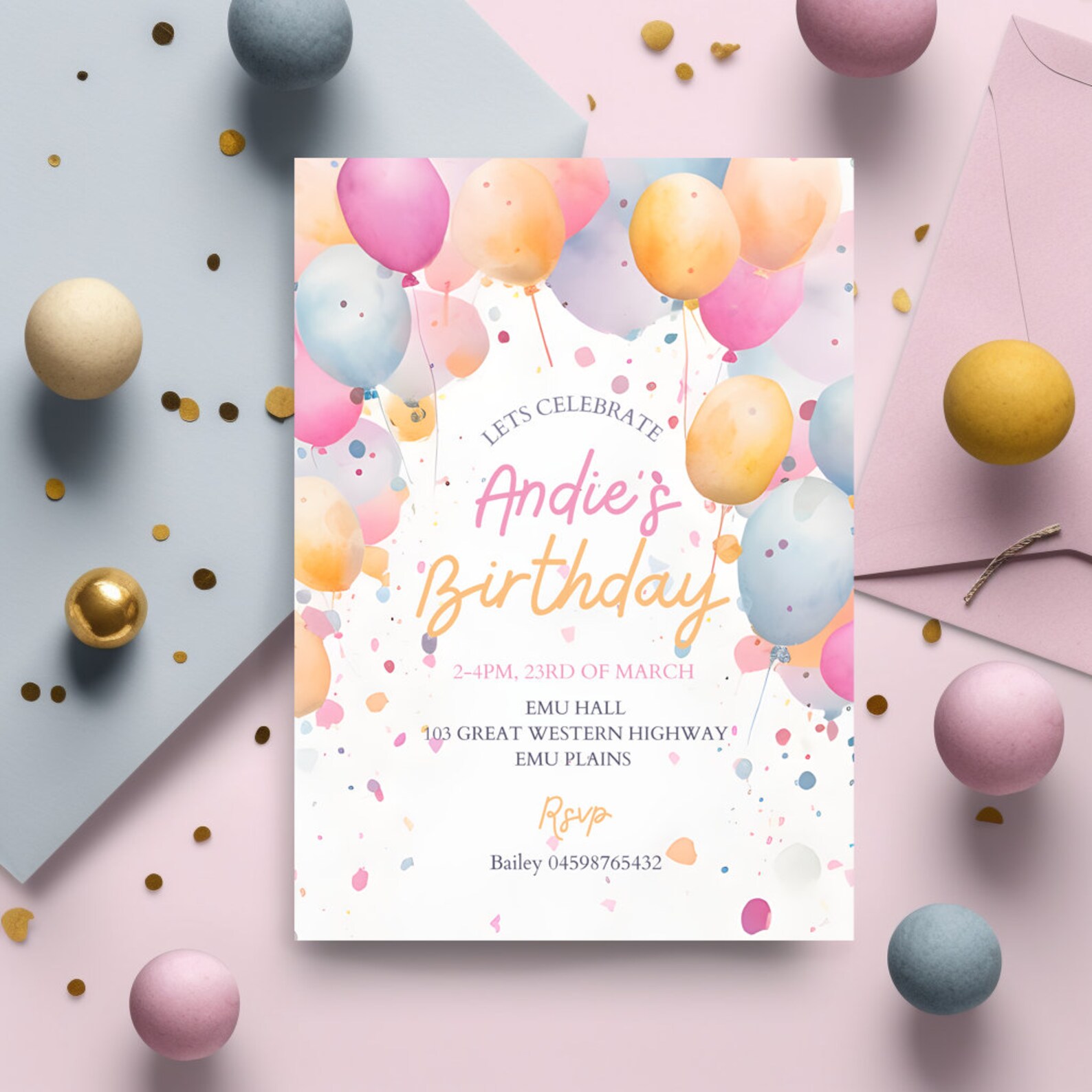 Editable Balloon Party Birthday Invitation, Kids Party Invite, Birthday ...