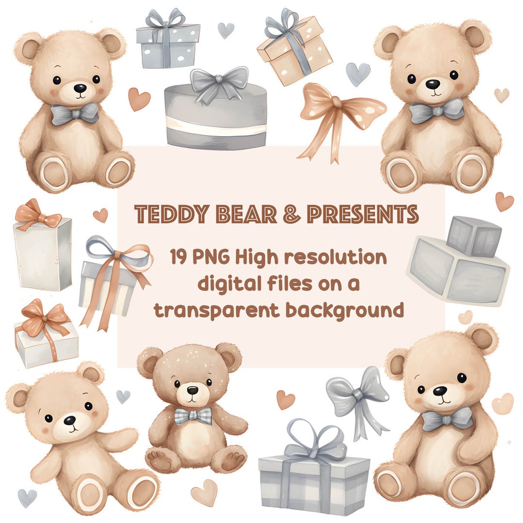 Teddy Bear Watercolor Clipart Instant Download, Graphics, Present ...