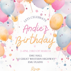 Editable Balloon Party Birthday Invitation, Kids Party Invite, Birthday ...