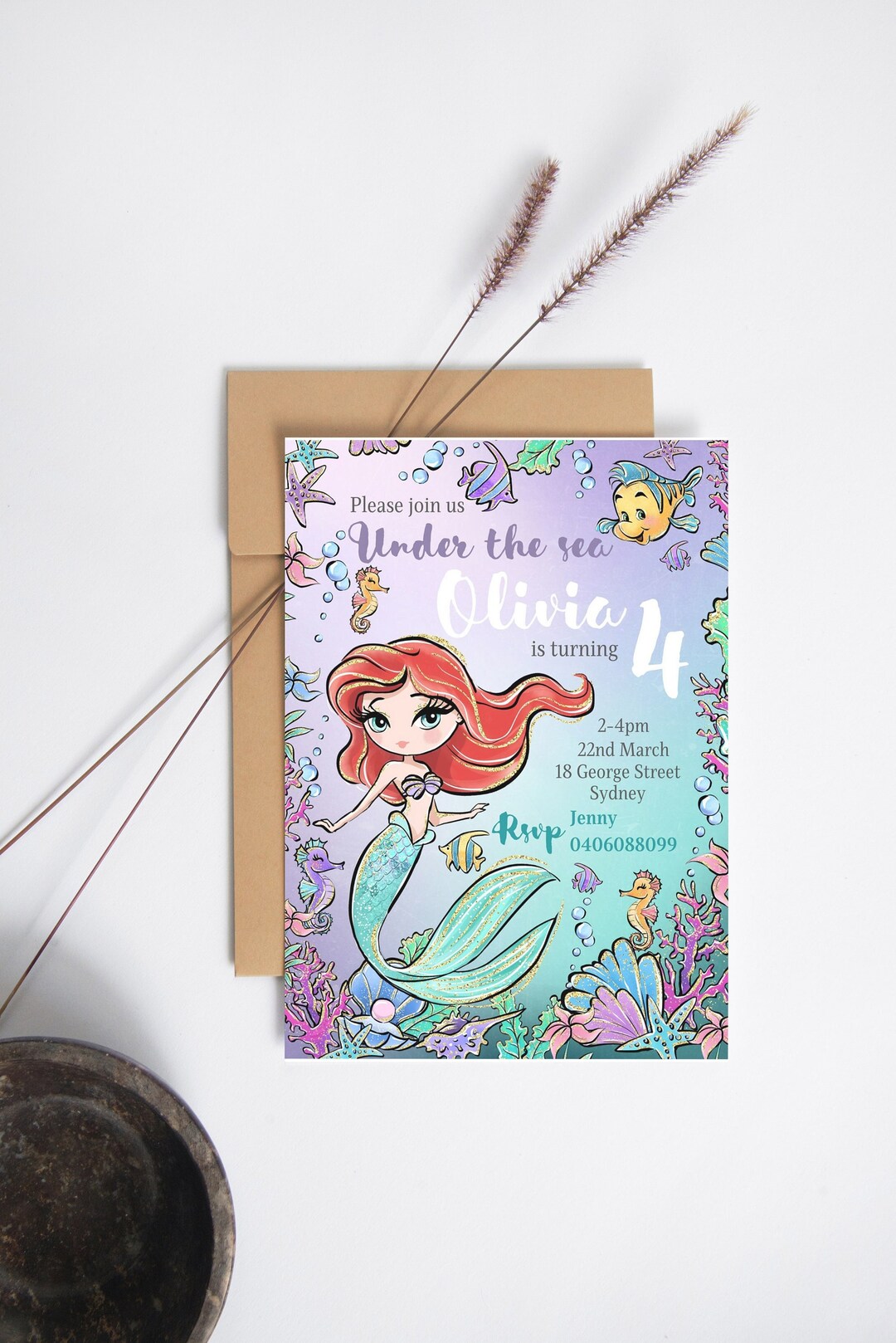 The Little Mermaid Invitations Party Invite First Birthday Invitation ...
