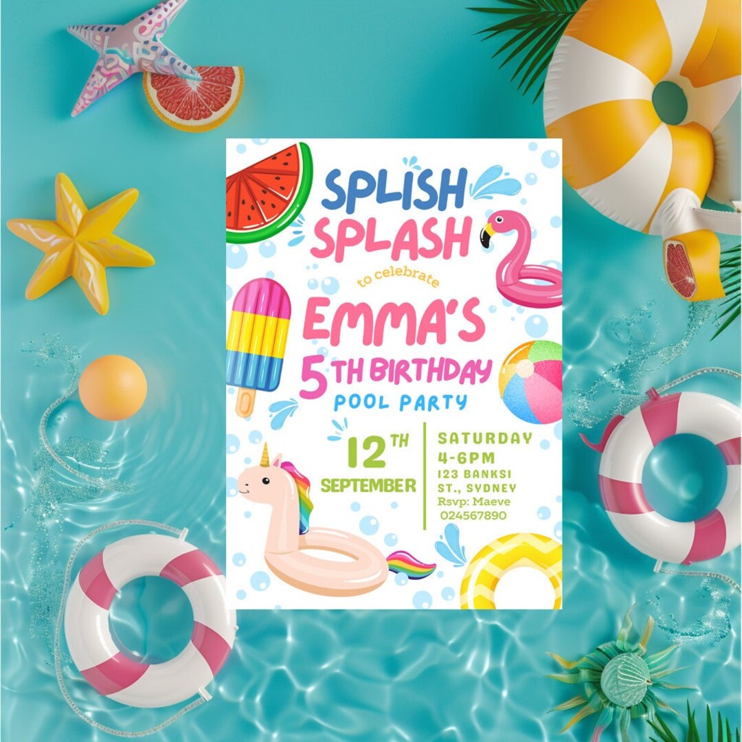 Pool Party, Splash Birthday Invitation, Summer, Birthday Party ...