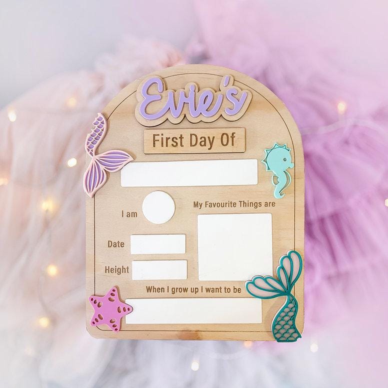 Personalized Mermaid First Day Board, Laser Cut SVG File (digital ...
