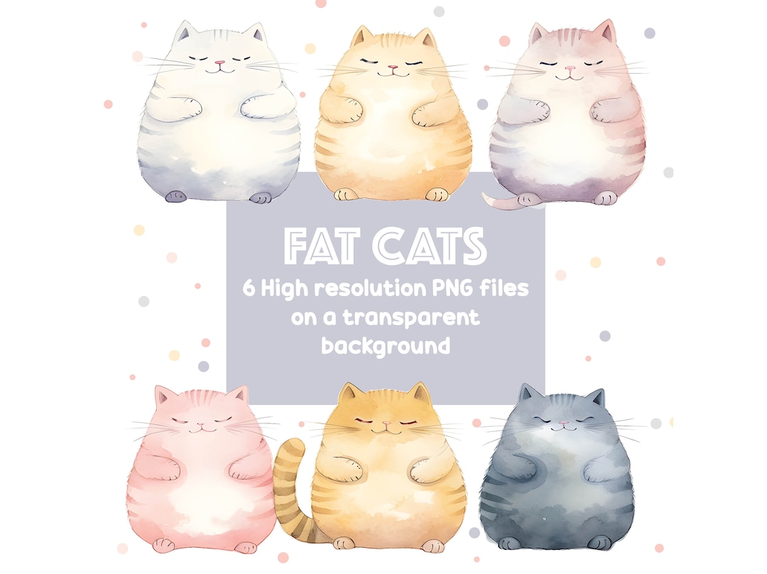 Fat Cats Clipart, Watercolor Clipart, Instant Download, Graphics ...