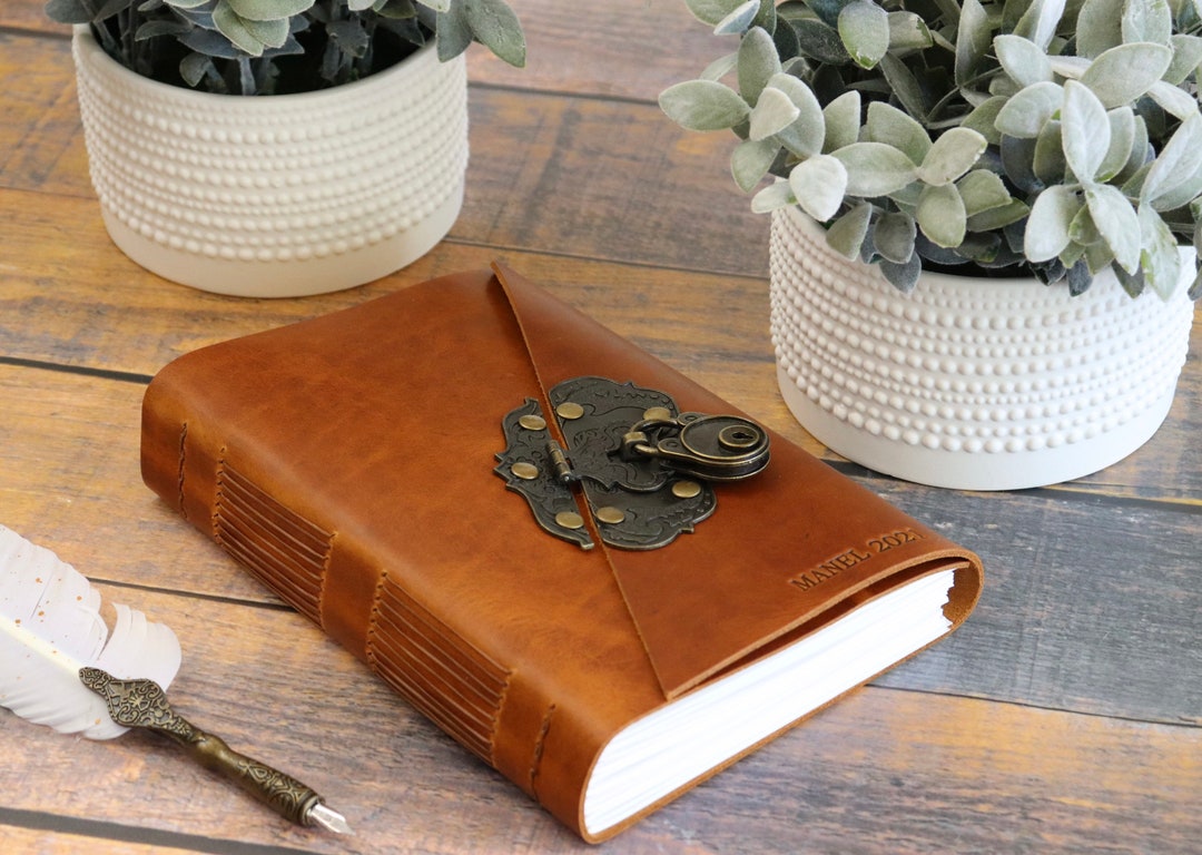Sewn Leather Journal Rustic Locking Diary Watercolor Book - Etsy