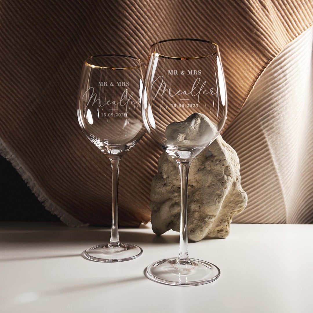 Mr. & Mrs. Premium Crystal Wine Glasses Set With Gold Rim | Couples ...