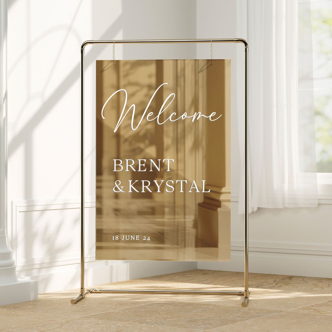 Krystal Gold Mirror Acrylic Wedding Welcome Sign| Wedding Signs | Event ...