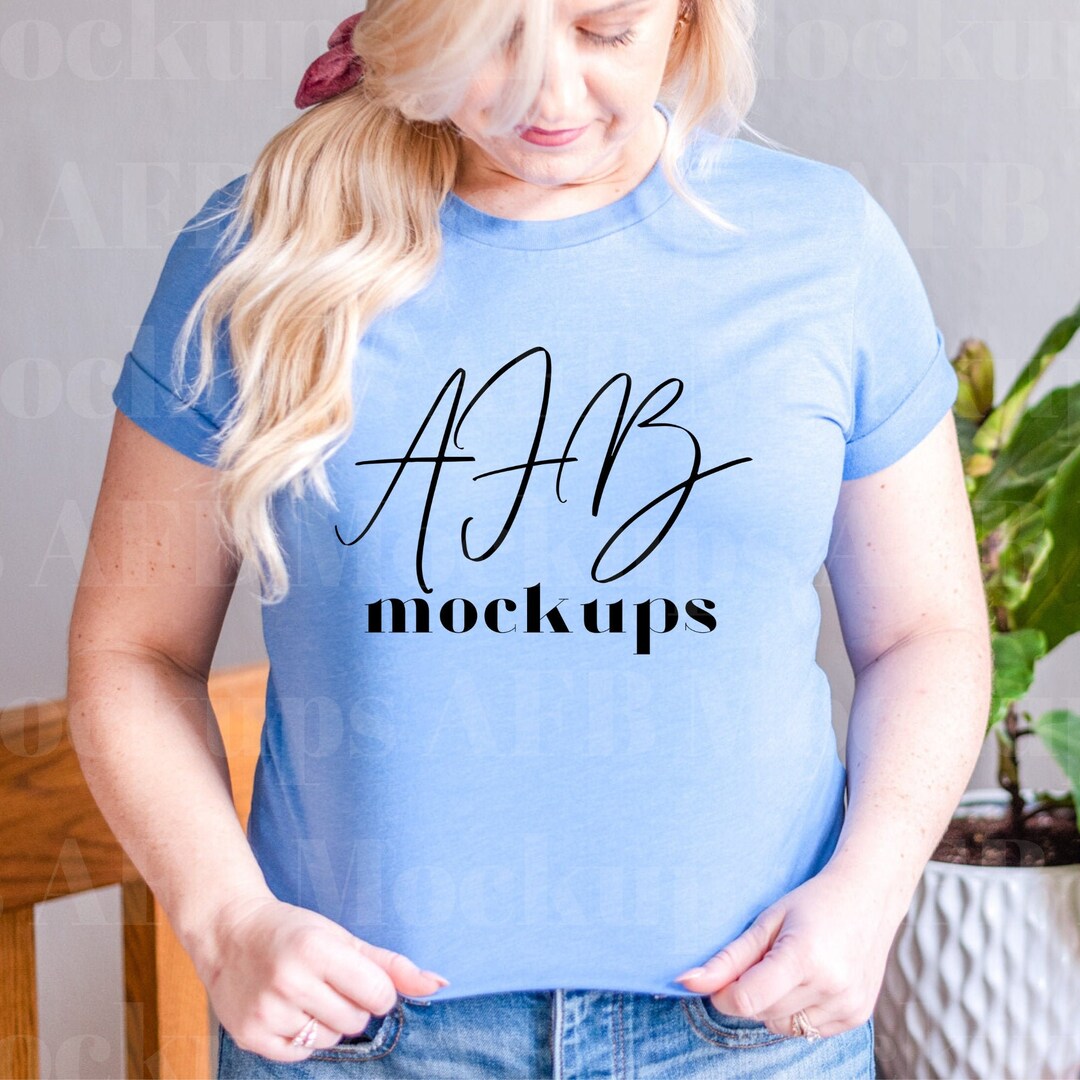 Bella Canvas 3001 Mockup Azzurro, Tshirt Azzurro Mock up, Modello ...
