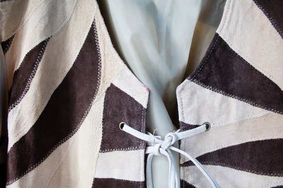 Y2K Patchwork Leather Jacket, Vintage Tan Brown Genui… - Gem