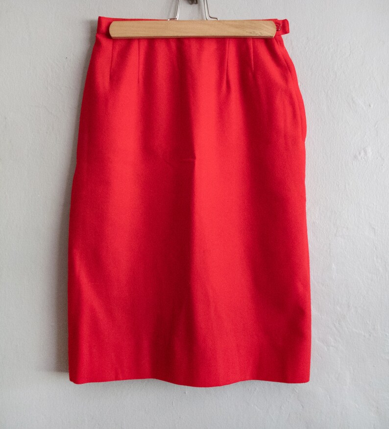 1960s 1970s Red Wool Skirt Small 24 26 Waist / Vintage Holiday Winter ...