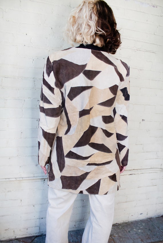 Y2K Patchwork Leather Jacket, Vintage Tan Brown Genui… - Gem