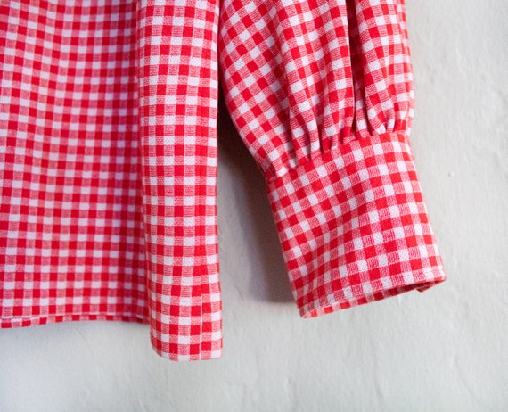 1960s 1970s Red White Checkered Button Up Blouse Smal… - Gem