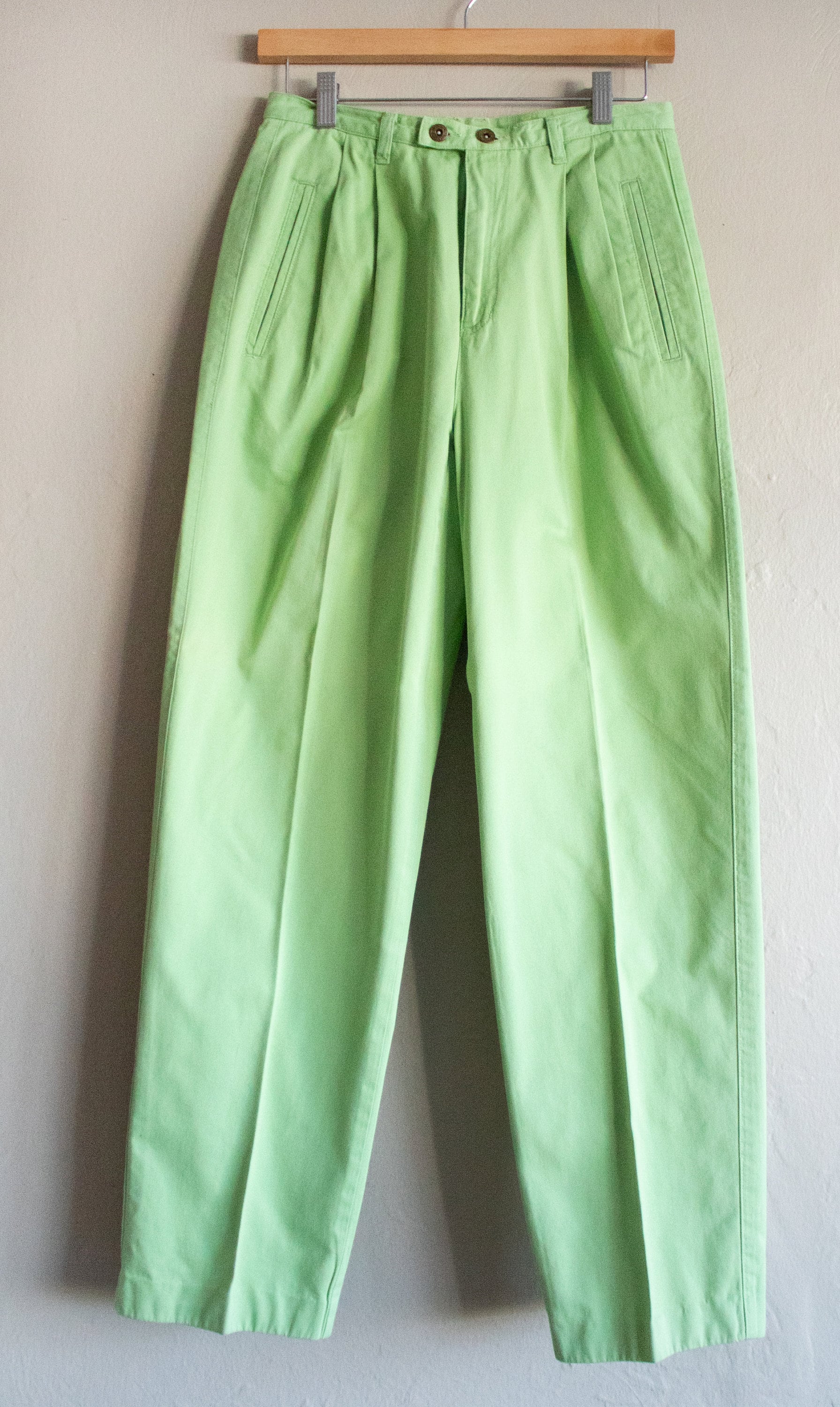 Light Green Cotton Trousers, 1990s High Waist Pants, Pleated Tapered ...