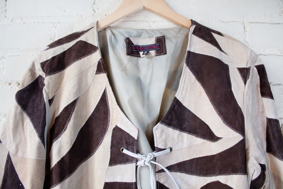 Y2K Patchwork Leather Jacket, Vintage Tan Brown Genui… - Gem