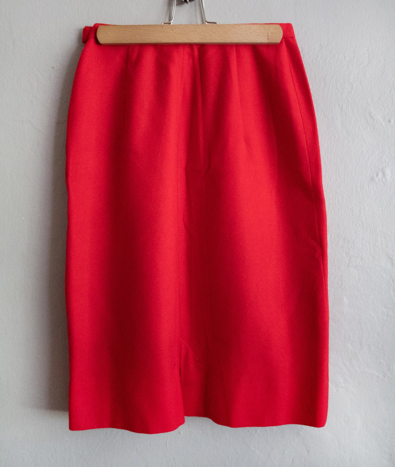 1960s 1970s Red Wool Skirt Small 24 26 Waist / Vintage Holiday Winter ...