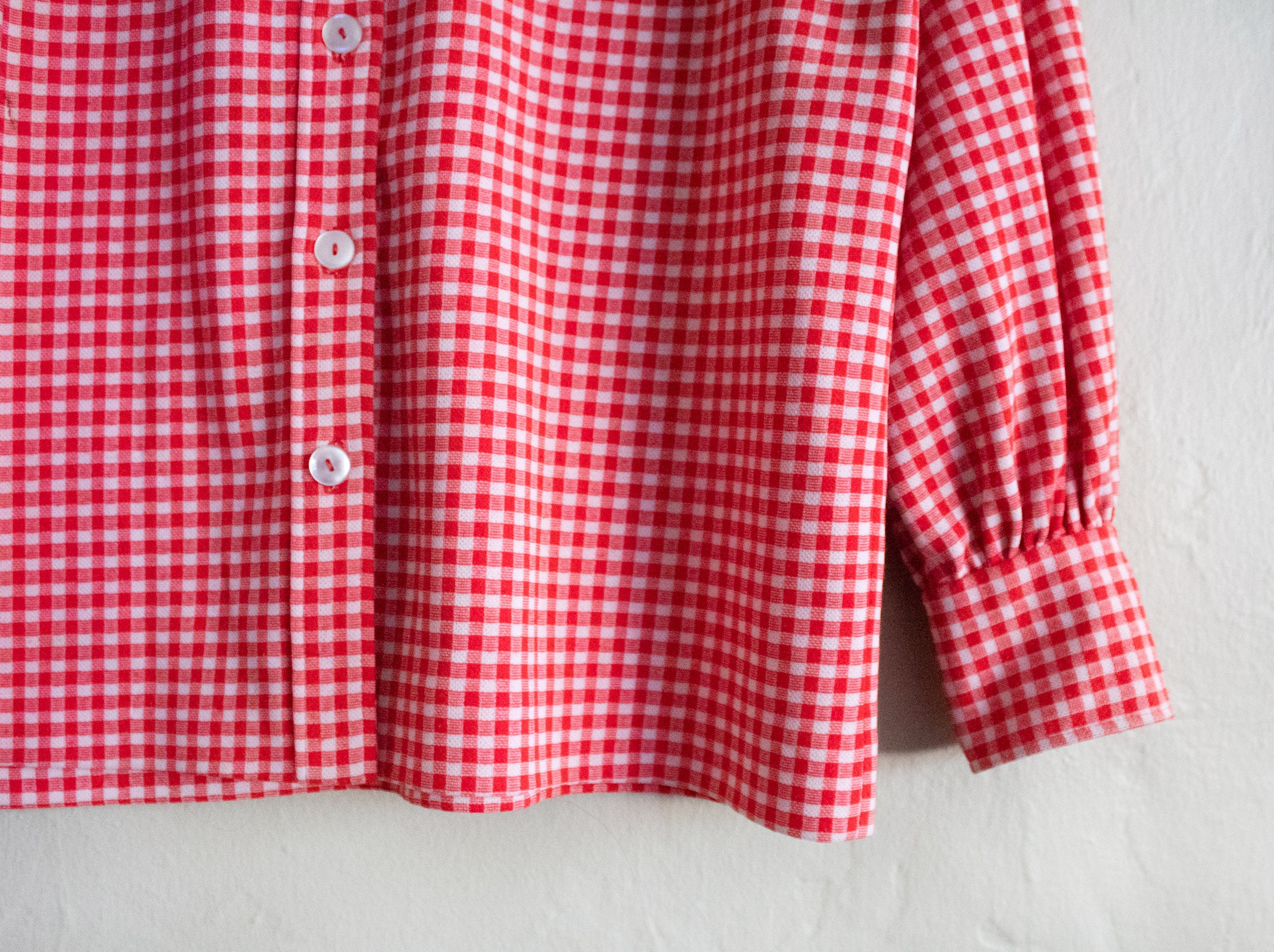 Vintage 1960s Red & White Checkered Blouse, Long Sleeve Button-up - Etsy