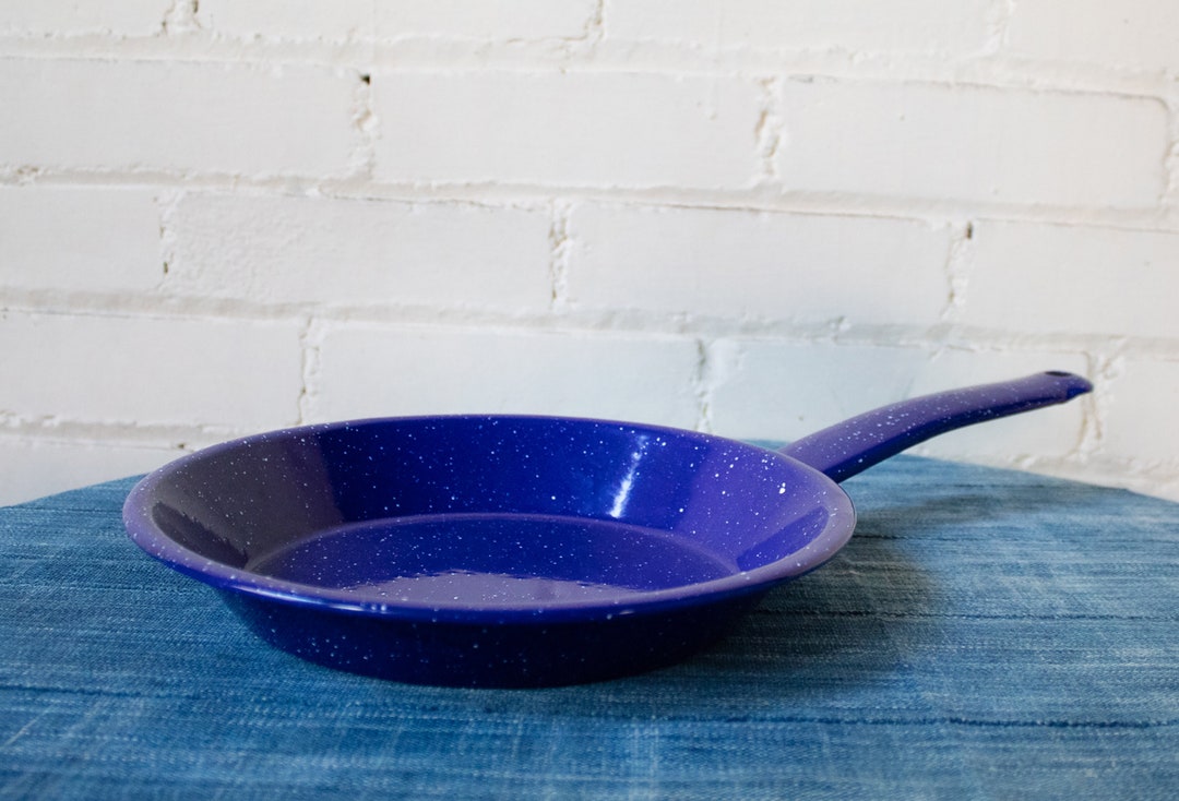 Dark Blue Enamel Frying Pan With Handle - Etsy