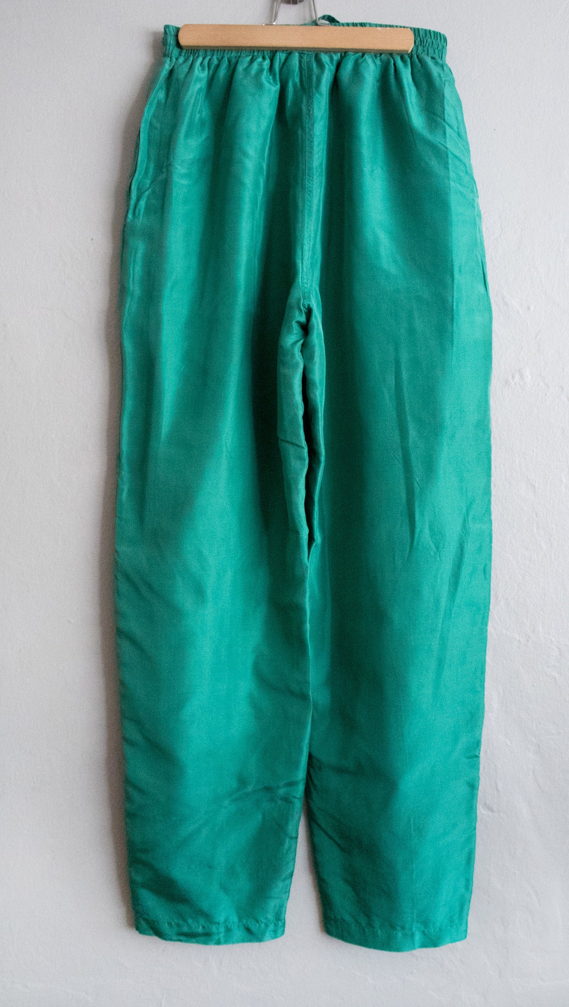 Silk Drawstring Pants, Emerald Green Pants, Vintage Joggers, 80s ...