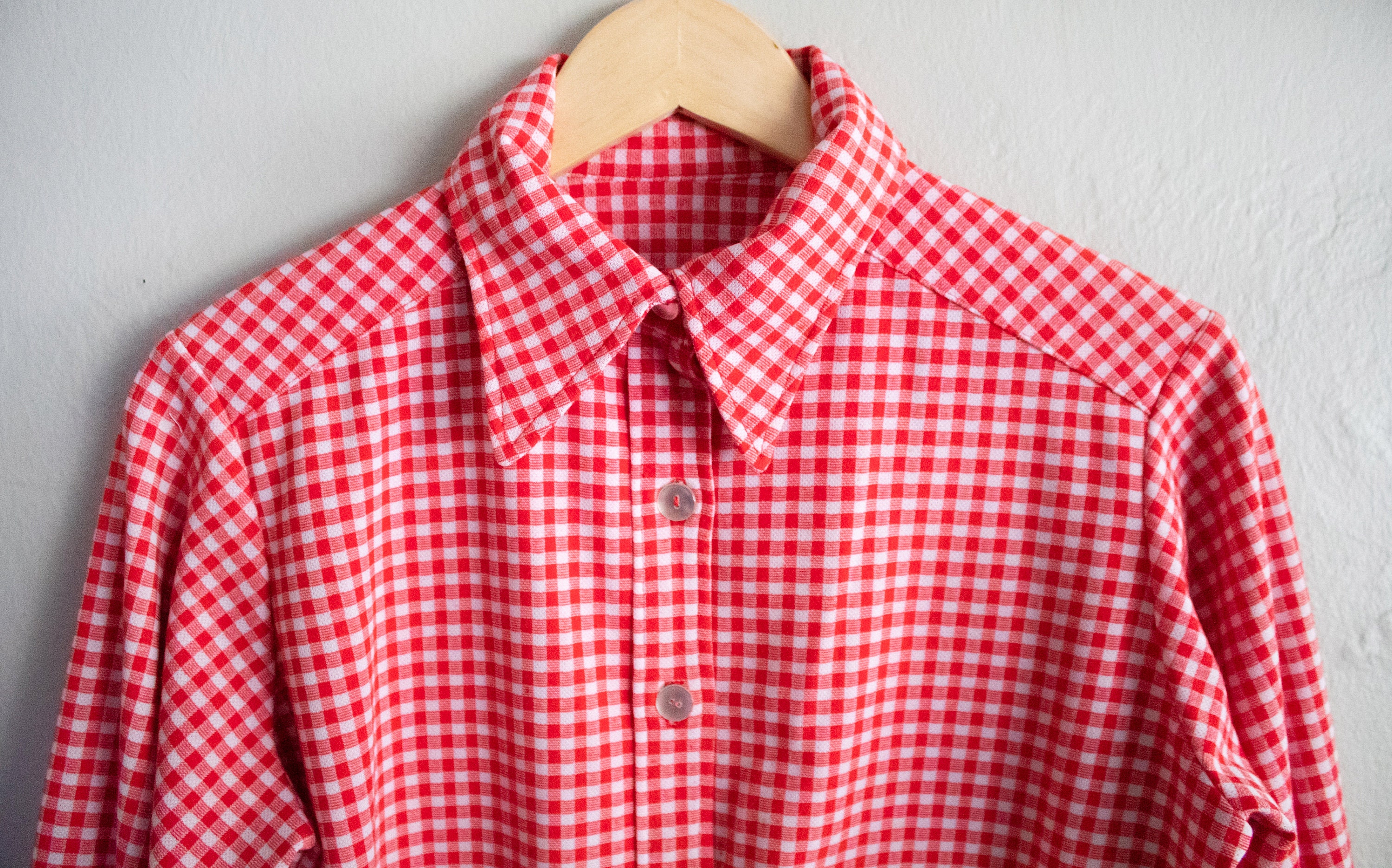 Vintage 1960s Red & White Checkered Blouse, Long Sleeve Button-up - Etsy