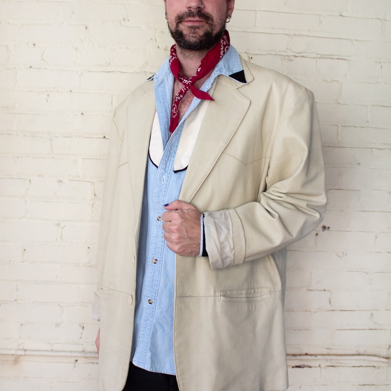 Cream Leather Jacket - Etsy