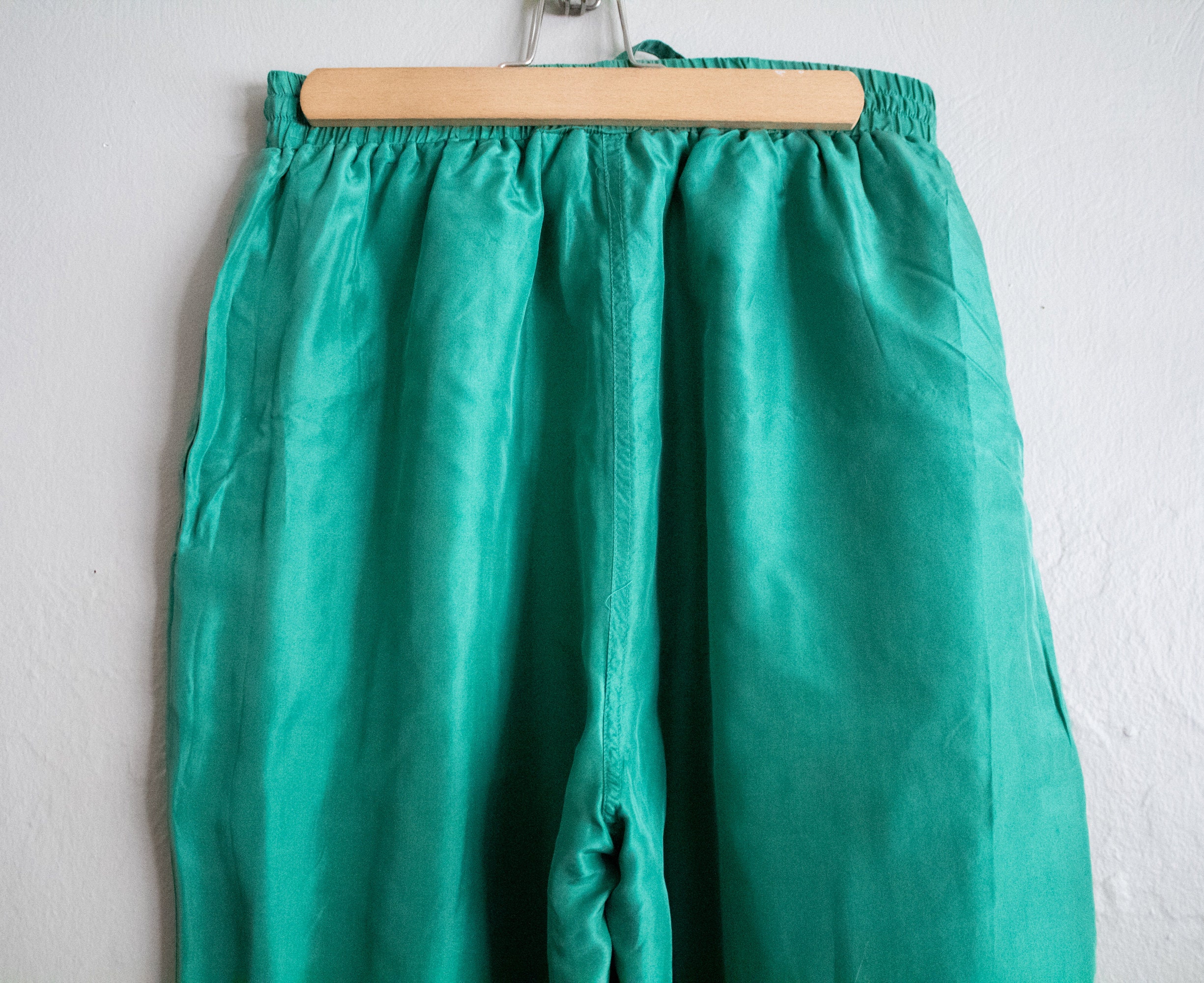 Silk Drawstring Pants, Emerald Green Pants, Vintage Joggers, 80s ...