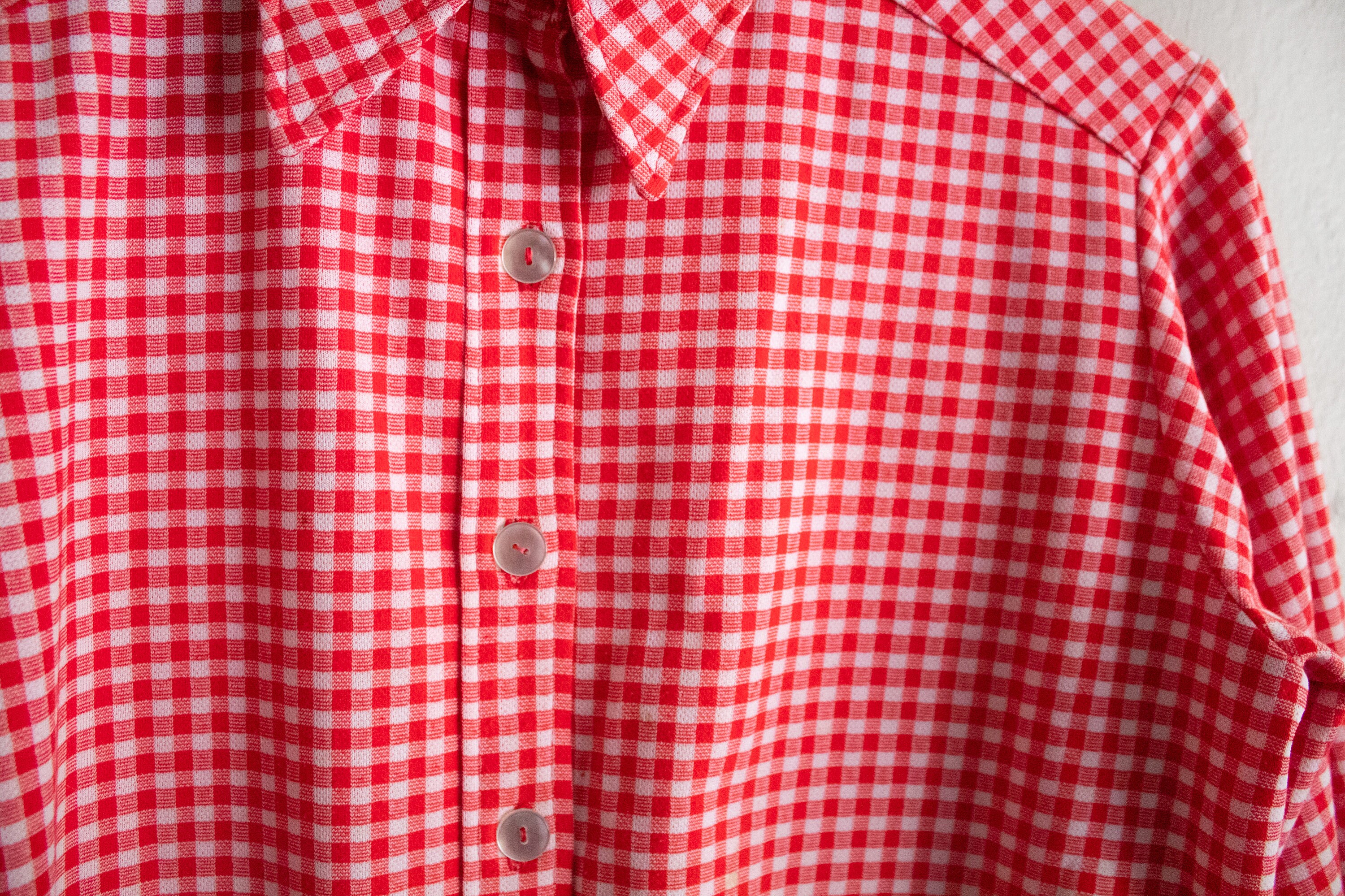 Vintage 1960s Red & White Checkered Blouse, Long Sleeve Button-up - Etsy