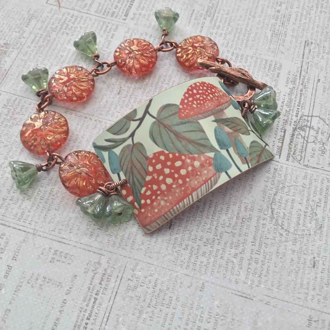 Humblebeads Mushroom Bracelet; Cottage Core Bracelt; Forest Bracelet ...
