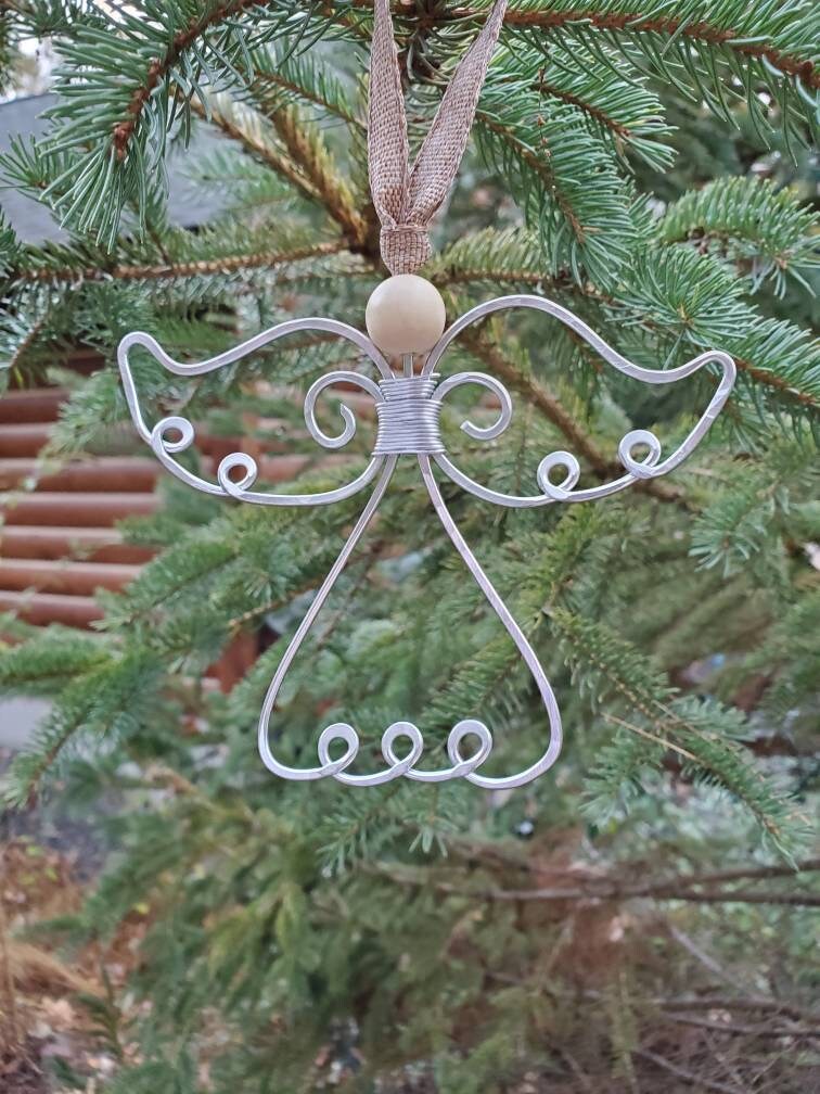 Angel Silver Colored Ornament, Christmas Tree Ornament, Hammered Wire ...