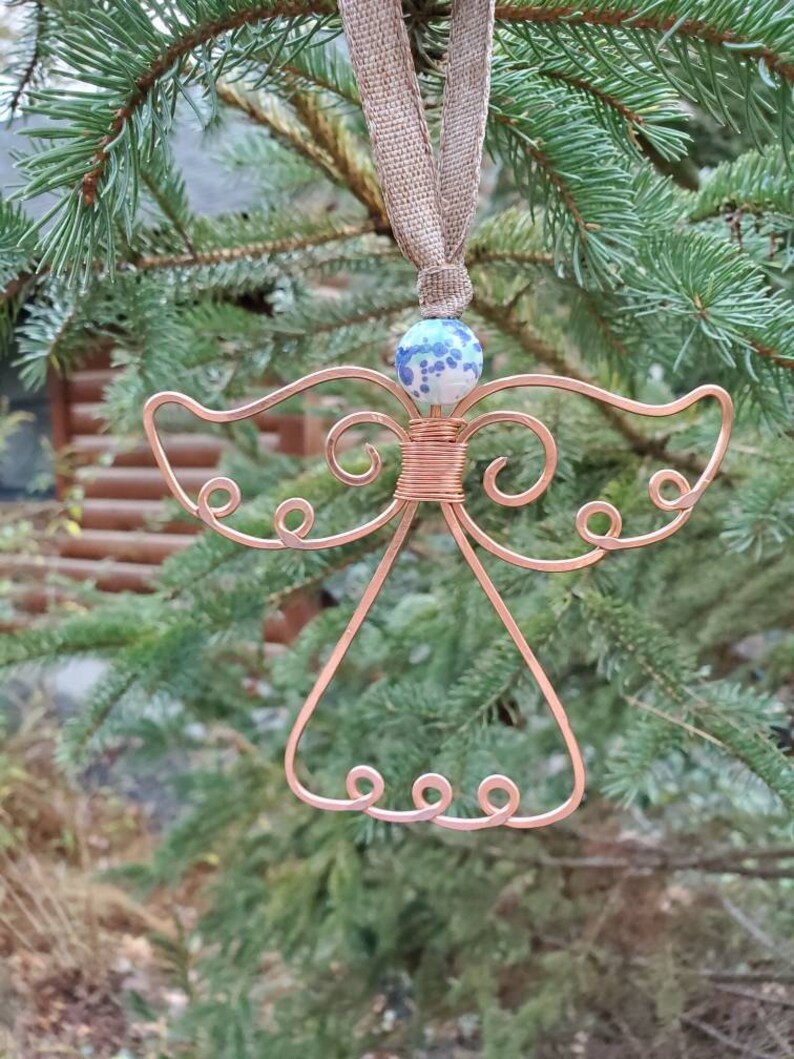 Copper Colored Angel Ornament, Christmas Tree Ornament, Hammered Wire ...